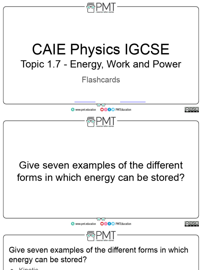 Flashcards - Topic 1.7 Energy, Work & Power - CAIE Physics IGCSE | PDF ...