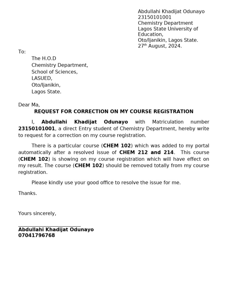 Course Registration Correction Request | PDF