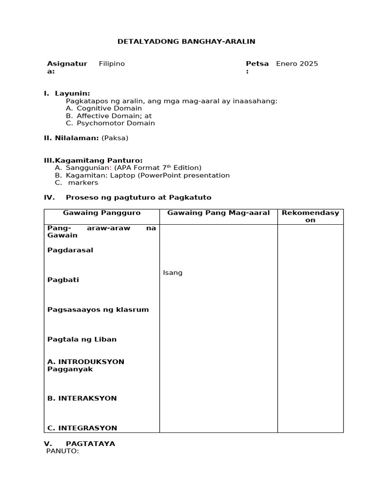 Banghay Aralin FORMAT | PDF