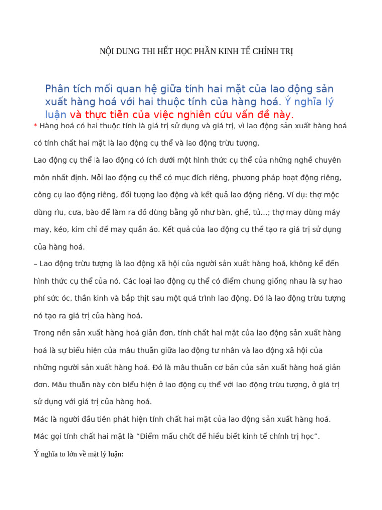 Nội dung ôn thi môn KTCT MLN (NH 2022 - 2023) CHÍNH THỨC | PDF