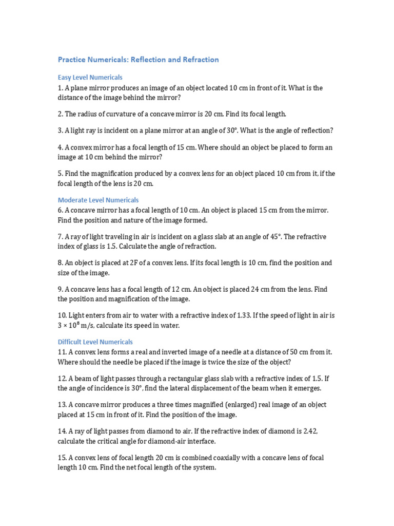 CBSE_10_Light_Numericals | PDF