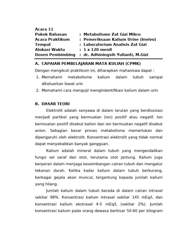 Praktikum Metabolisme Kalium Urine | PDF