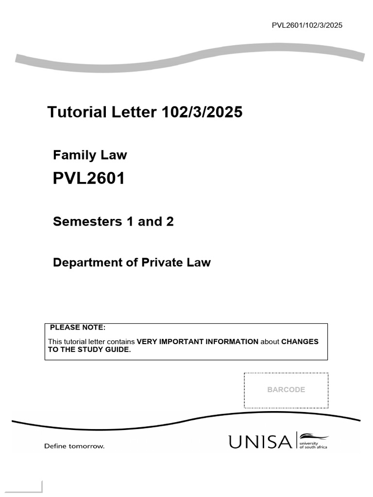 PVL2601 Tutorial Letter 102_3_2025 | PDF | Annulment | Marriage
