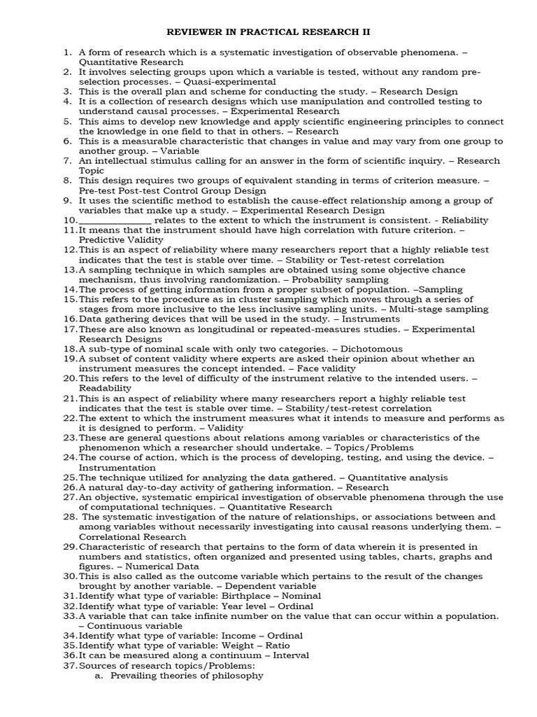 Reviewer in Practical Research Ii | PDF | Sampling (Statistics) | Validity (Statistics)