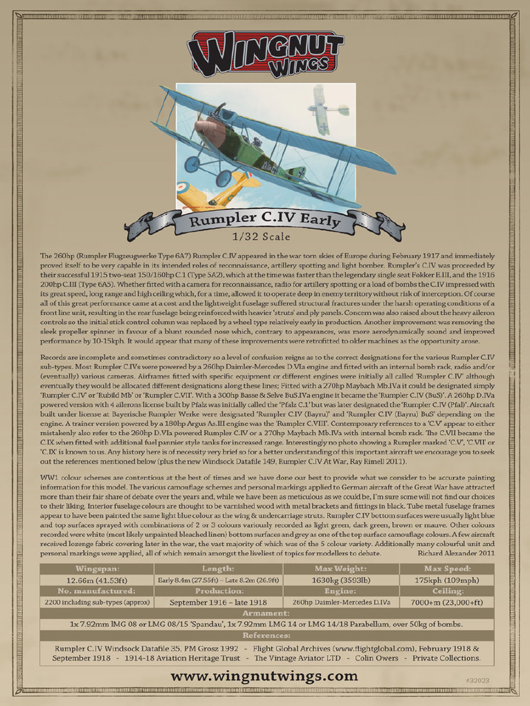 32023 Rumpler C.IV Early Instructions | PDF