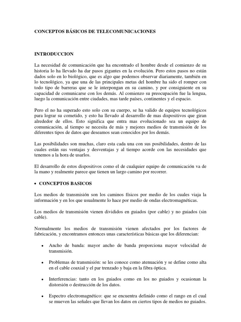 Conceptos Básicos de Telecomunicaciones | PDF | Microondas | Medio de transmision