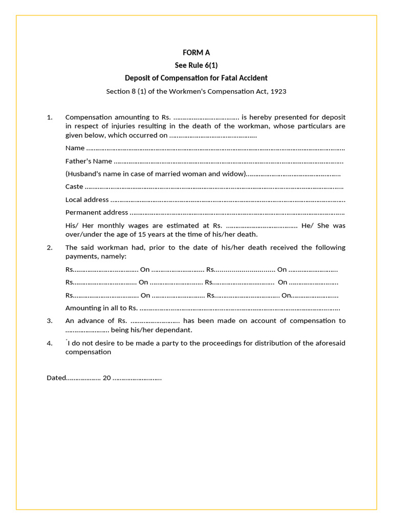 Fatal Accident Compensation Deposit Form | PDF