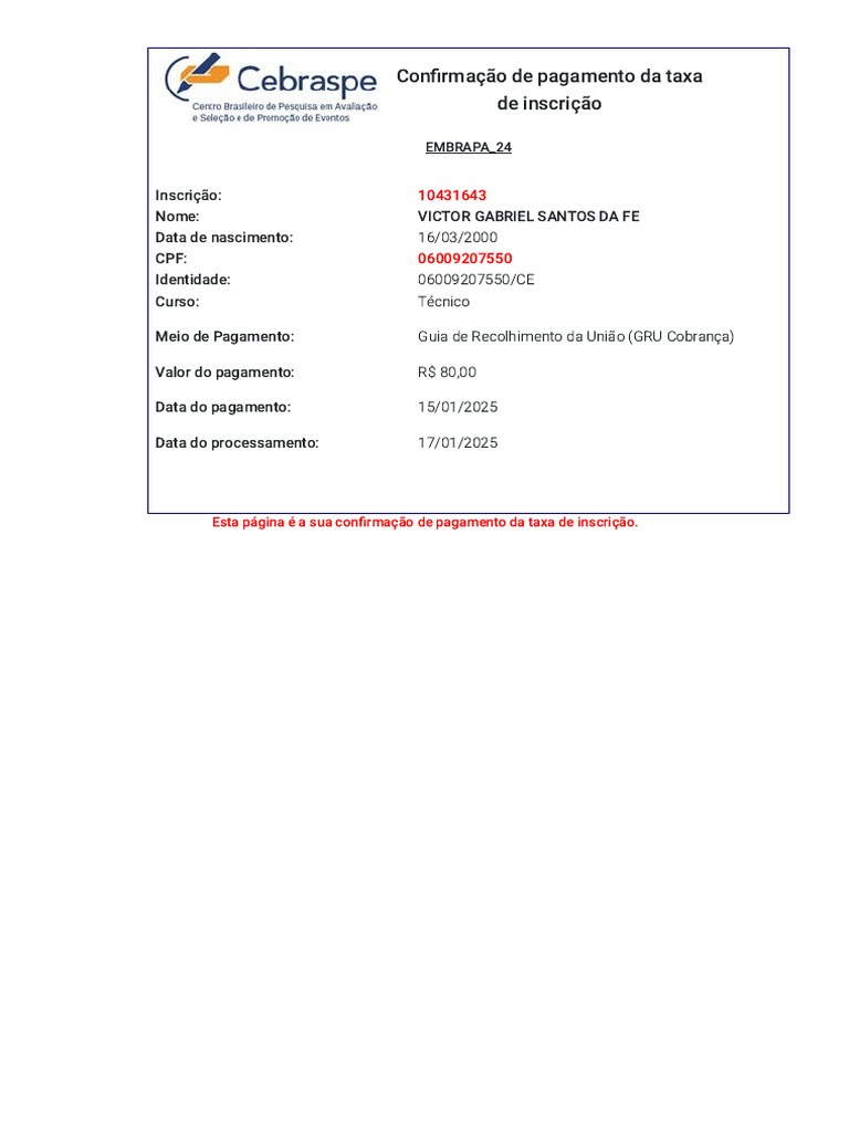 Cebraspe - Comprovante | PDF