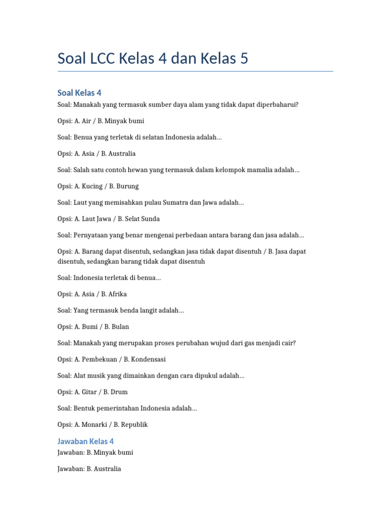 Soal LCC Kelas 4 Dan 5 | PDF