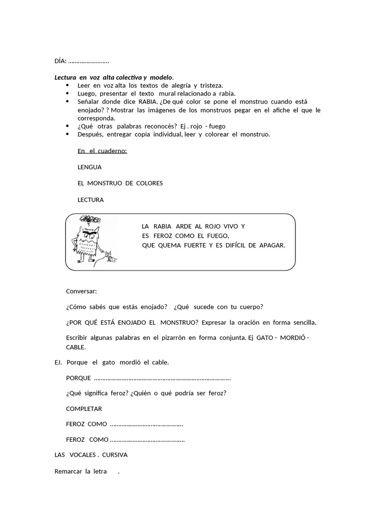Secuencia de Actividades El Monstruo de Colores 4 | PDF