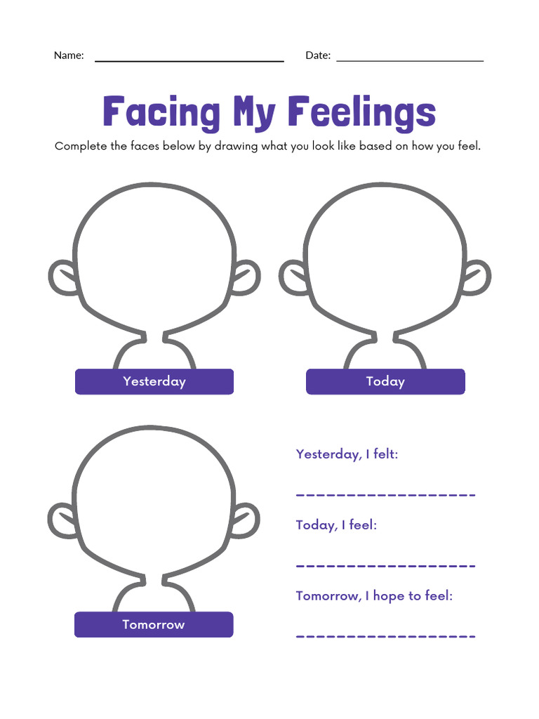 Purple Simple Lined Mood Check Social and Emotional Learning Worksheet ...