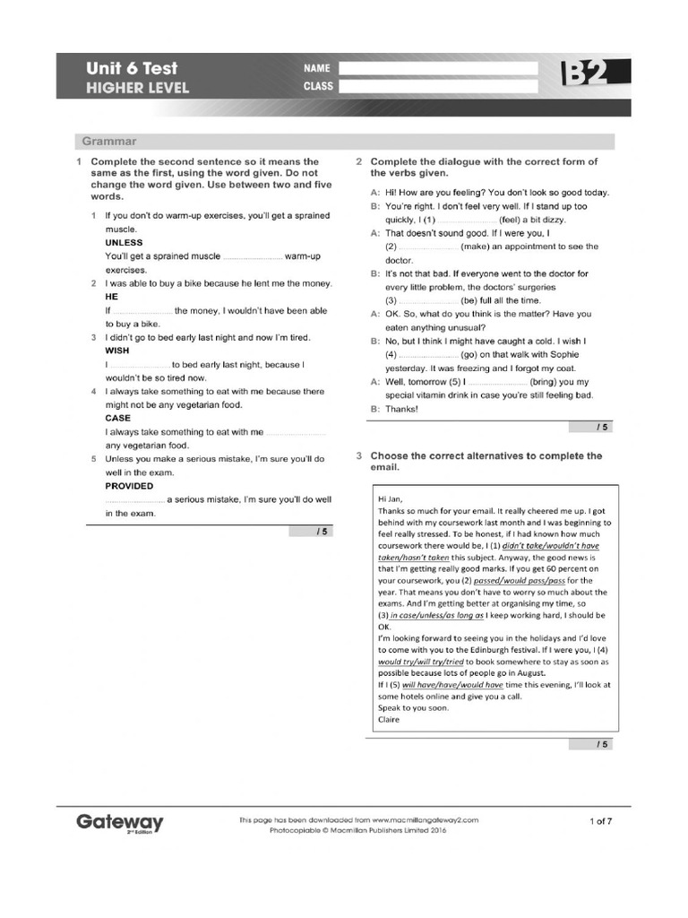 Worksheet - U6 - Test - Higher Level | PDF