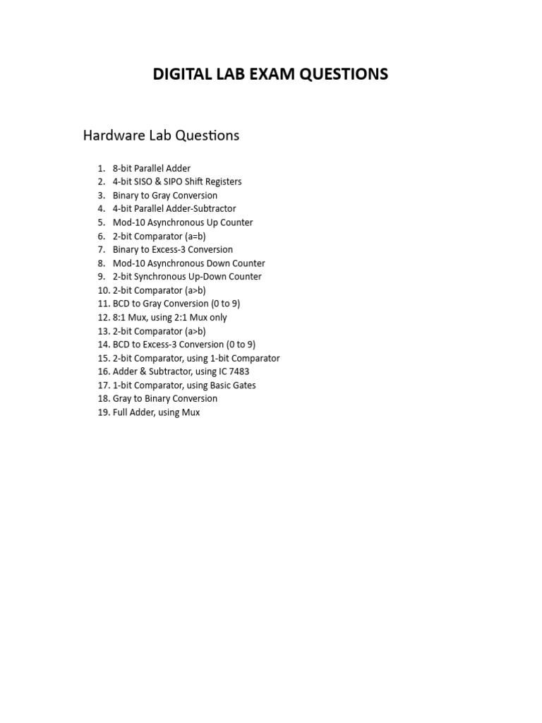 Digital Lab Exam Questions Guide | PDF