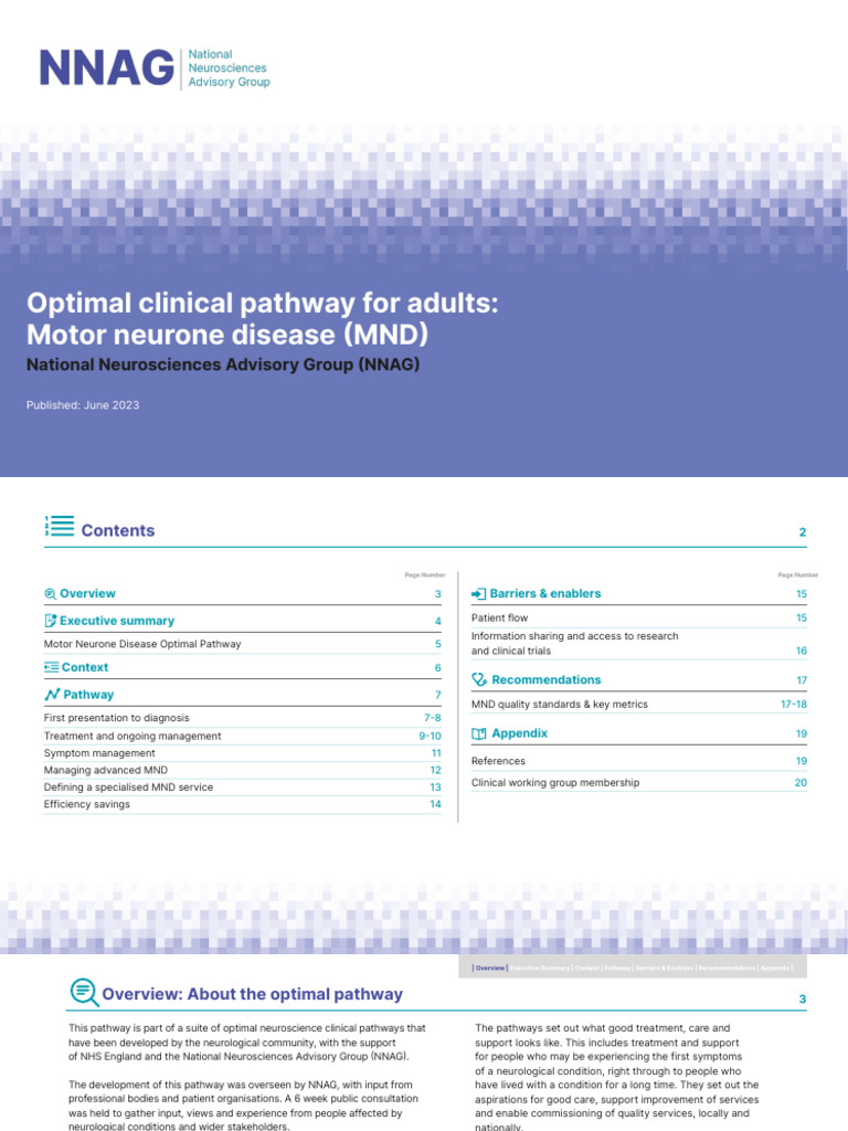 Optimal clinical pathway for adults: Motor neurone disease (MND ...
