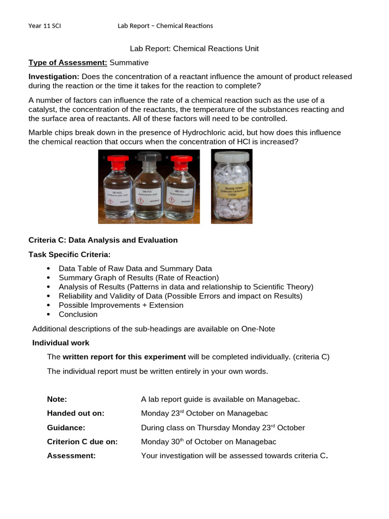 Year 11 Lab Report: Chemical Reactions | PDF | Experiment | Chemical ...