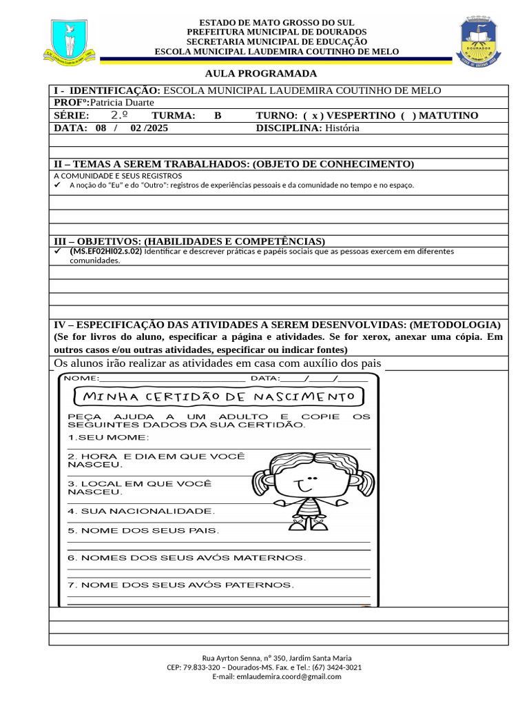 Arquivo Modelo Aula Programada Laudemira Historia | PDF
