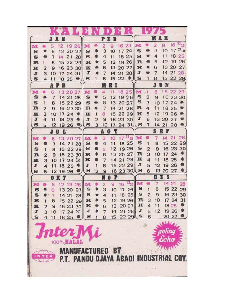 Kalender 1975 | PDF