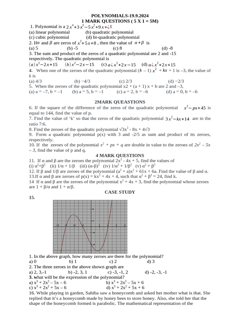 Maths Worksheet Poolynomial | PDF | Polynomial | Numerical Analysis