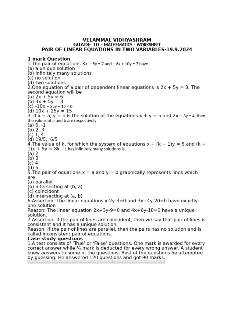 MATHS WORKSHEET3 LINEAR EQ | PDF | Equations | Algebra