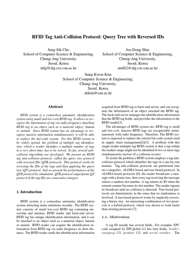 Rfid Tag Anti Collision Protocol Query Tree With Reversed Ids Outperforms Standard Protocol
