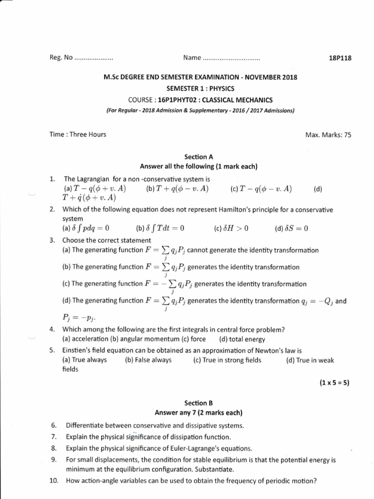 MG University Physics Que Papers | PDF | Oscillation | Force