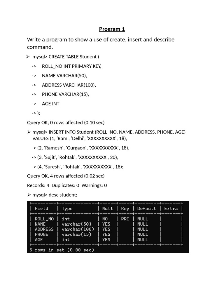 SQL Table Creation & Insertion Guide | PDF