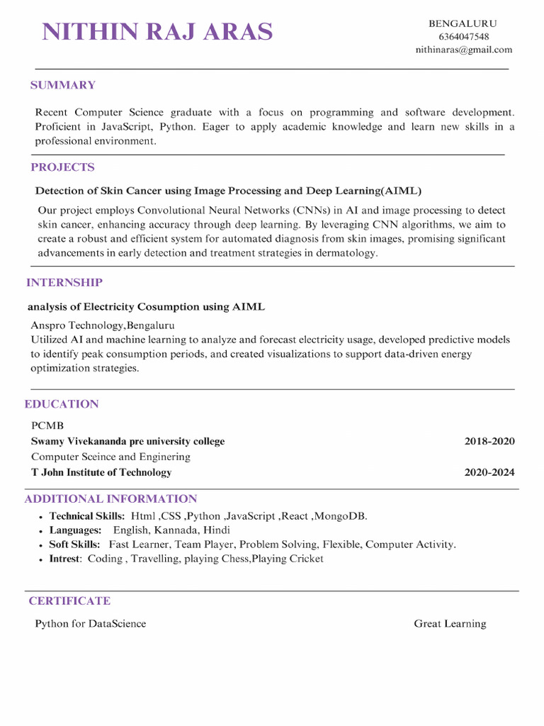 Computer Science Graduate Resume | PDF