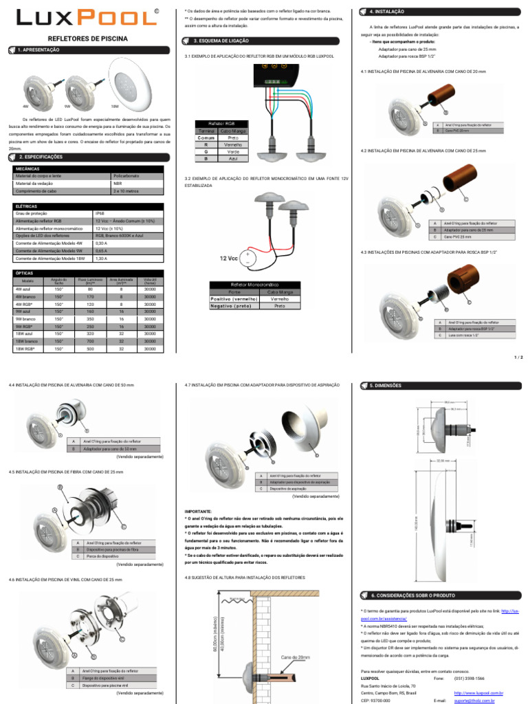 Manual de Refletores LED LuxPool | PDF | Diodo emissor de luz