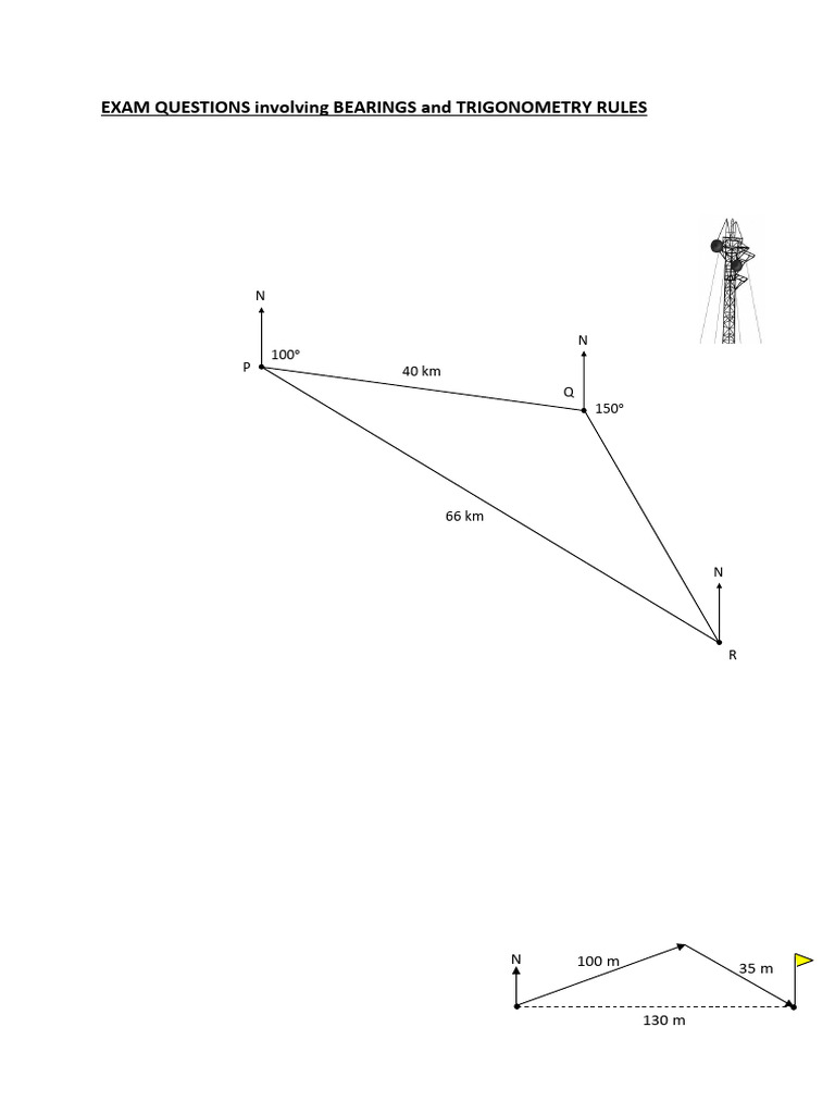 Bearings and Trigonometry Exam Questions | PDF
