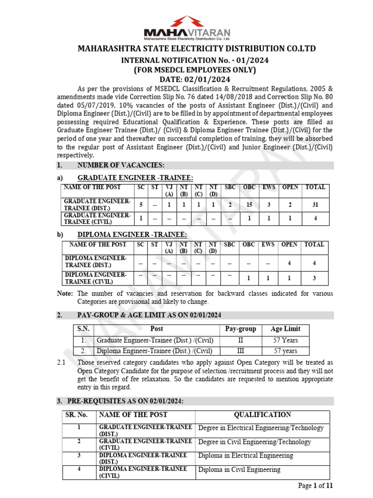 MSEDCL Trainee Recruitment Notification | PDF | Identity Document