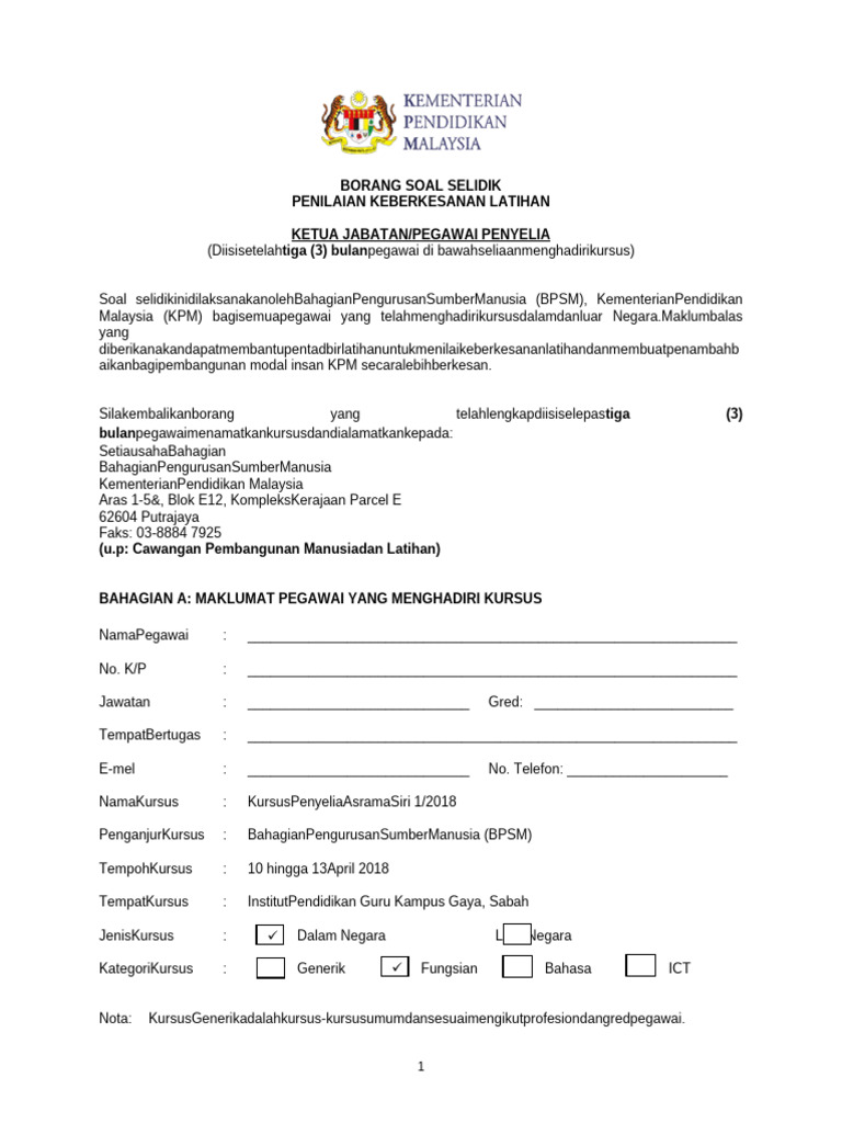 Borang Penilaian Ketua Jabatan Penyelia | PDF