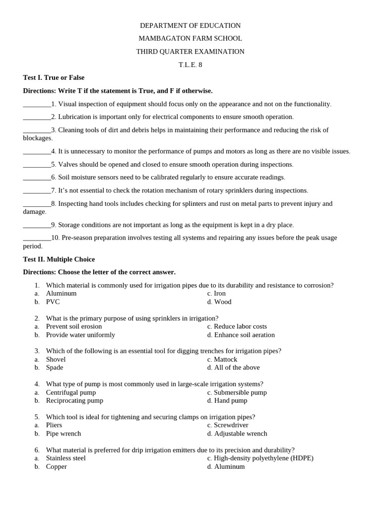 TLE 8 | PDF | Irrigation | Pipe (Fluid Conveyance)