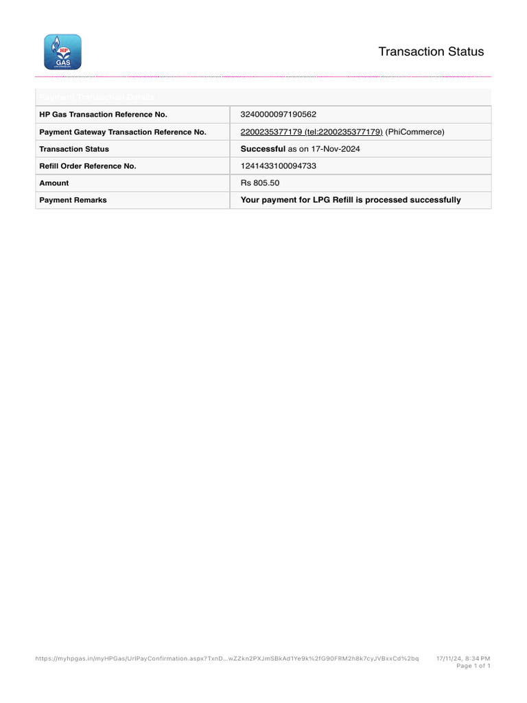 HP Gas Payment Confirmation | PDF