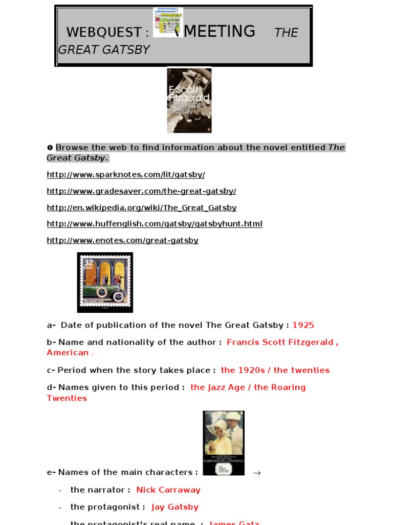 Webquest The Great Gatsbyanswer Key | PDF | Travel
