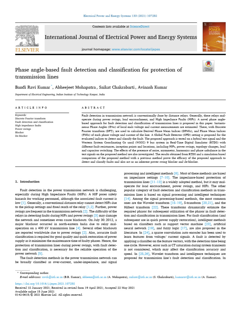 Phase angle-based fault detection and classification for protection of ...