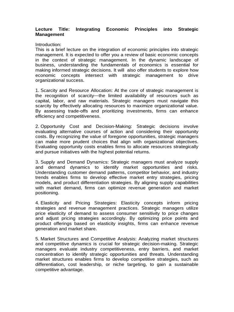 Lecture Notes On Basic Economic Concepts | PDF | Strategic Management ...