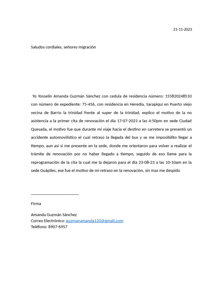Carta de Explicacion Amanda Guzman | PDF