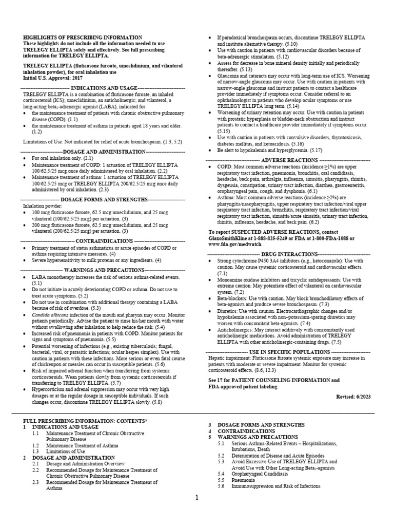 Trelegy Ellipta Pi Pil Ifu | PDF | Asthma | Chronic Obstructive ...