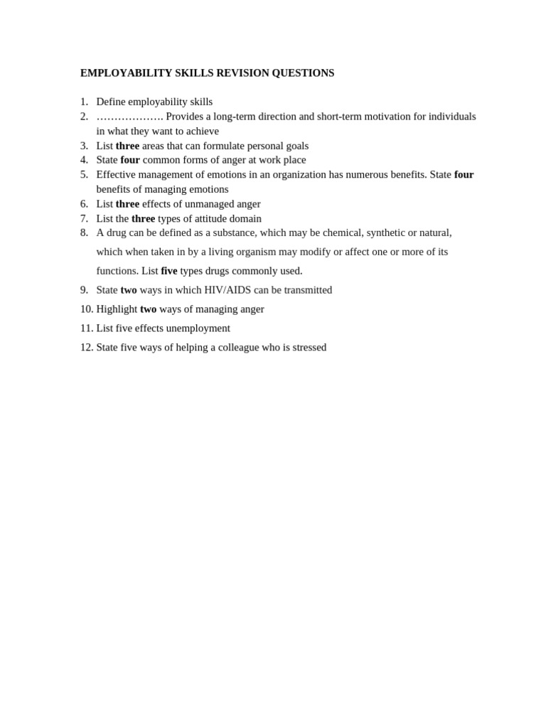 Employability Skills Revision Questions | PDF