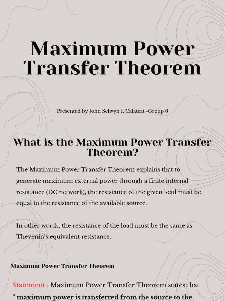 Maximum Power Transfer Theorem | PDF