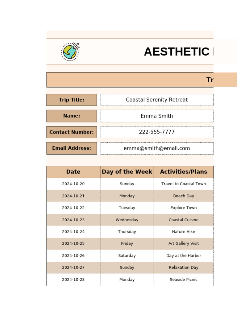 Aesthetic Itinerary Template | PDF