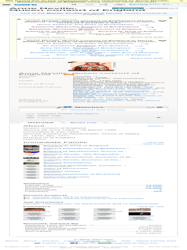 Geni - Anne Neville, Queen Consort of England (1456-1485) | PDF | House ...