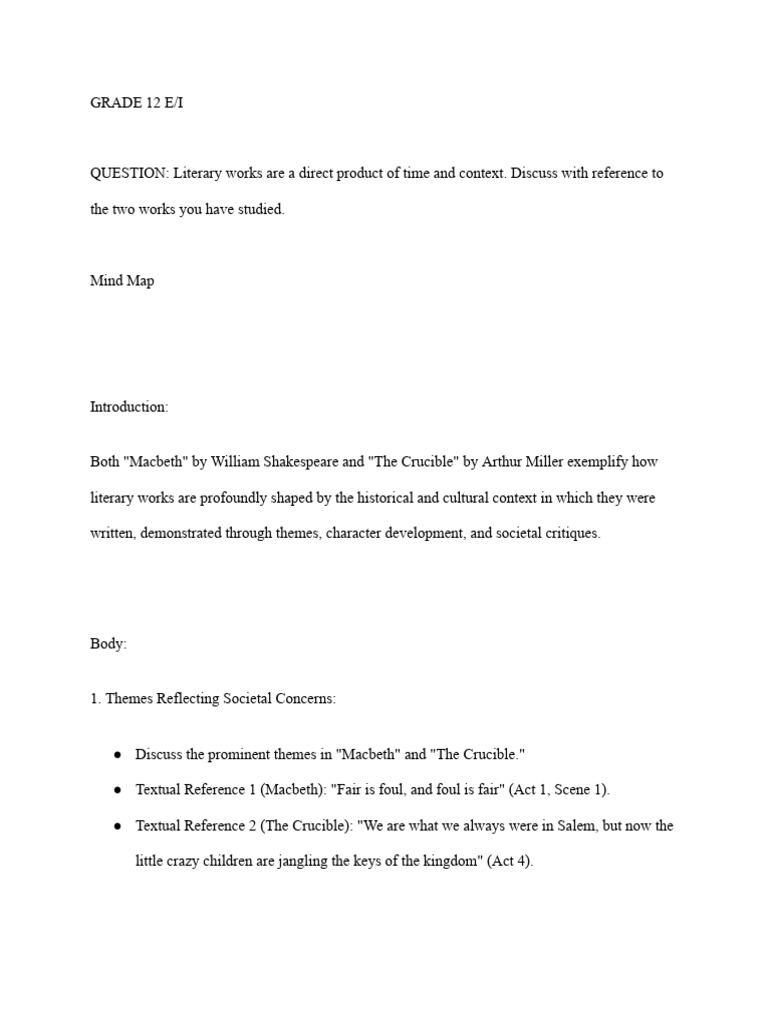 Paper 2 Sample Answer Literary Works Are A Direct Product of Time | PDF | Macbeth | William ...