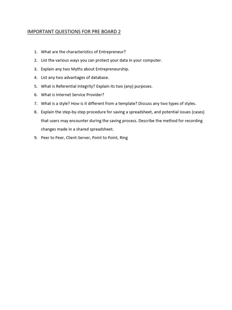 Essential Pre-Board Questions Guide | PDF