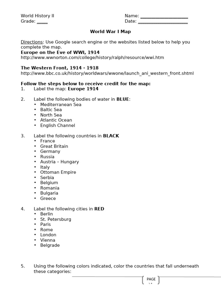 WWI Map Instructions for 1914 Europe | PDF