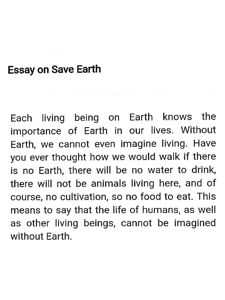 Essay - 1.on Save Earth 2. My Hobby - Drawing 3.my Hobby - Reading ...