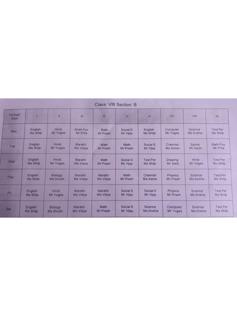 Class 8 (B) - Time - Table | PDF