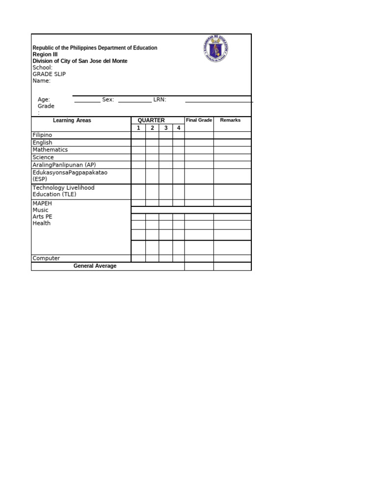 Revised Grade Slip Format PDF Free266847 | PDF