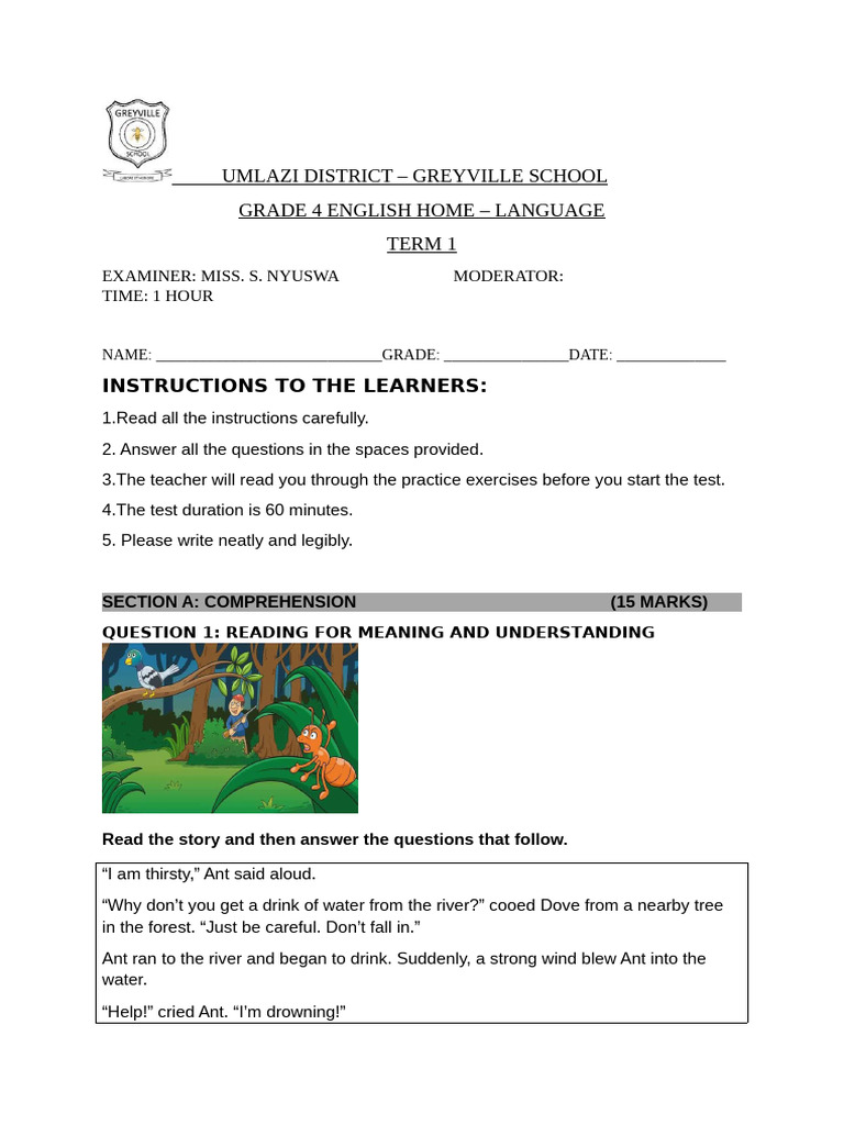 Grade 4 English Baseline Assessment | PDF | Linguistics | Language ...