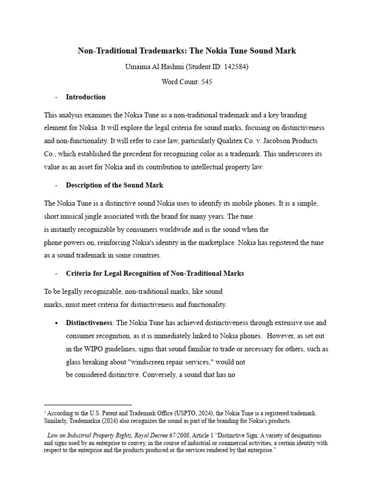 Nokia Tune: A Sound Trademark Analysis | PDF | Trademark | Brand